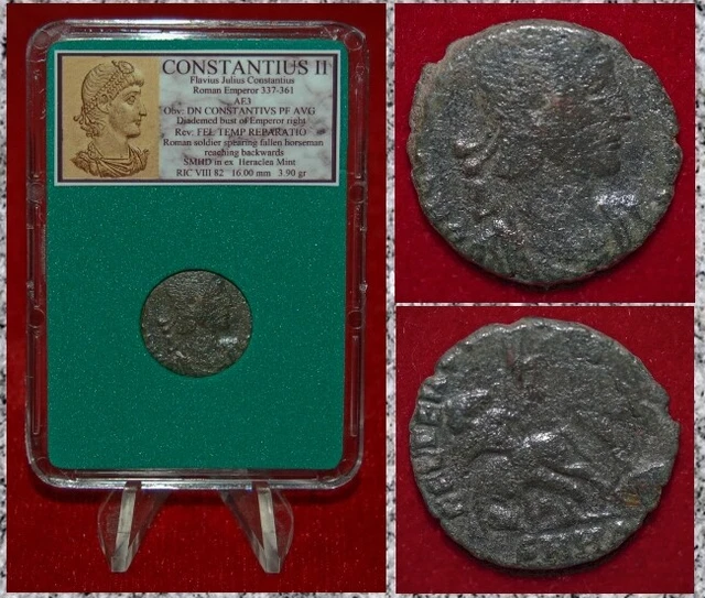 ANCIENT ROMAN EMPIRE Coin CONSTANTIUS II Roman Soldier Spearing Fallen ...