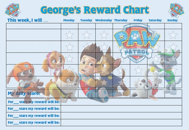 PERSONALISED GOOD BEHAVIOUR Reward Chart Reusable Kids Children Paw ...