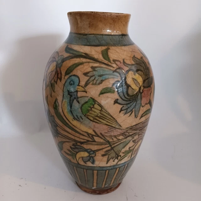 ANTIQUE PERSIAN MIDDLE Eastern Qajar Pottery Vase Jar Birds Flowers £ ...