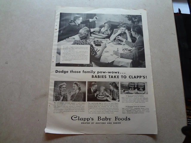 1940 CLAPP'S BABY Foods Vintage Magazine Ad "Dodge those family pow ...
