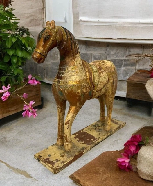VINTAGE WOODEN HORSE Solid Statue Original Old Fine Hand Carved, Rare ...