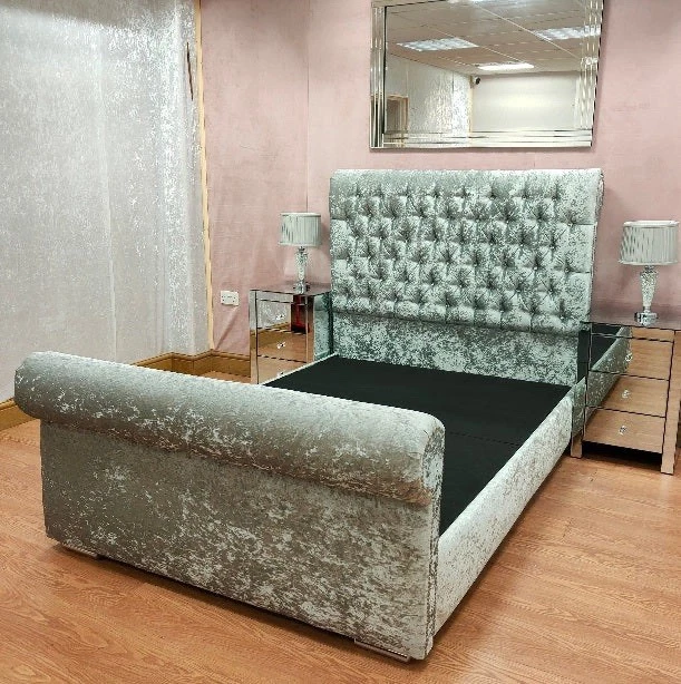 LUXURY CRUSHED VELVET Chesterfield Sleigh Double Bed £170.00 - PicClick UK