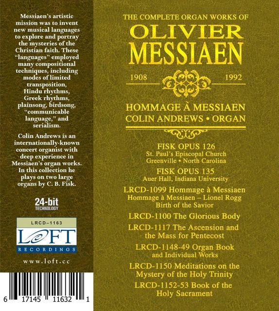 COLIN ANDREWS THE Complete Organ Works of Olivier Messiaen (CD) EUR 76,43 - PicClick FR