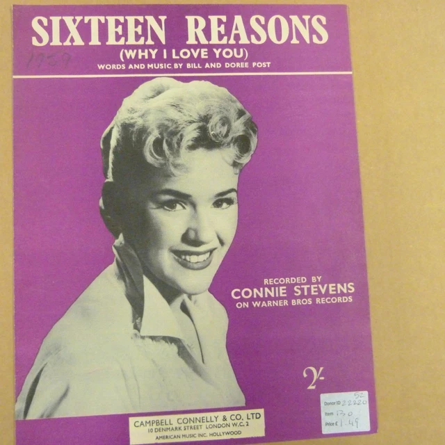 SONGSHEET SIXTEEN REASONS why I love you, Connie Stevens 1959 £10.00 ...