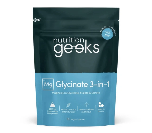 NUTRITION GEEKS MAGNESIUM Glycinate 3-in-1 Supplement 1800mg, 90-Pack £ ...