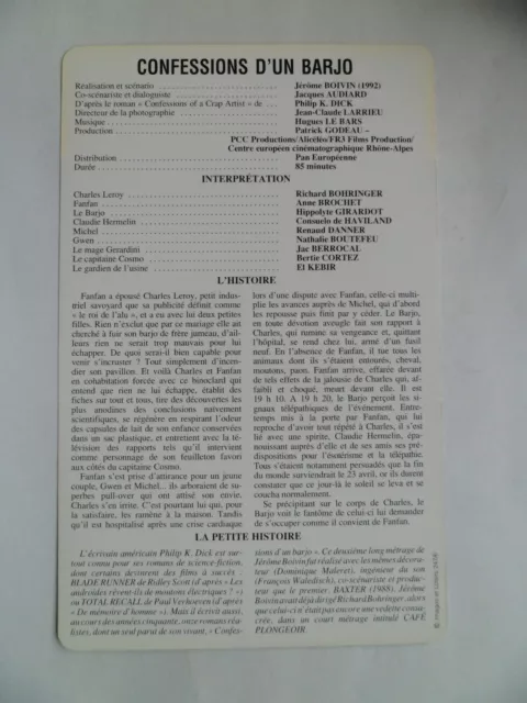 CARTE FICHE CINEMA 1992 CONFESSIONS D'UN BARJO Richard Bohringer Anne ... CARTE FICHE CINEMA 1992 CONFESSIONS D'UN BARJO Richard Bohringer Anne ...