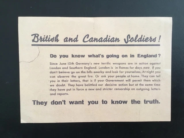 WWII AERIAL LEAFLET DROPPED ON THE ALLIES , BRITISH & CANADIAN ...