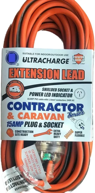 25M EXTENSION LEAD Cable 15A 240V Heavy Duty Cord Plug/Socket Red $124. ...