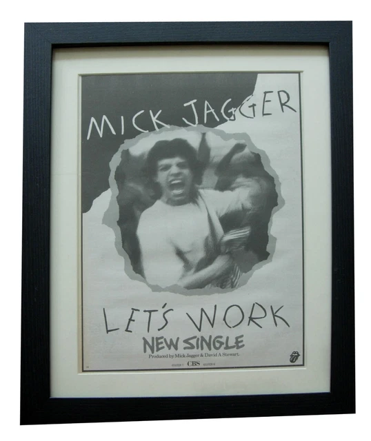 MICK JAGGER+LET'S WORK+COOL+POSTER+AD+RARE Original 1987+Framed+Fast World Ship EUR 98,08 ...