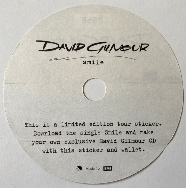 DAVID GILMOUR - Smile Sticker Only UK Numbered 2006 Royal Albert Hall ...