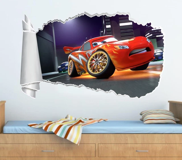 CARS MOVIE LIGHTNING Mcqueen 3D Torn Hole Ripped Wall Sticker Decal ...