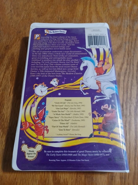 DISNEY'S SING ALONG Songs: The Modern Classics (VHS, 1997, Clamshell) 6 ...