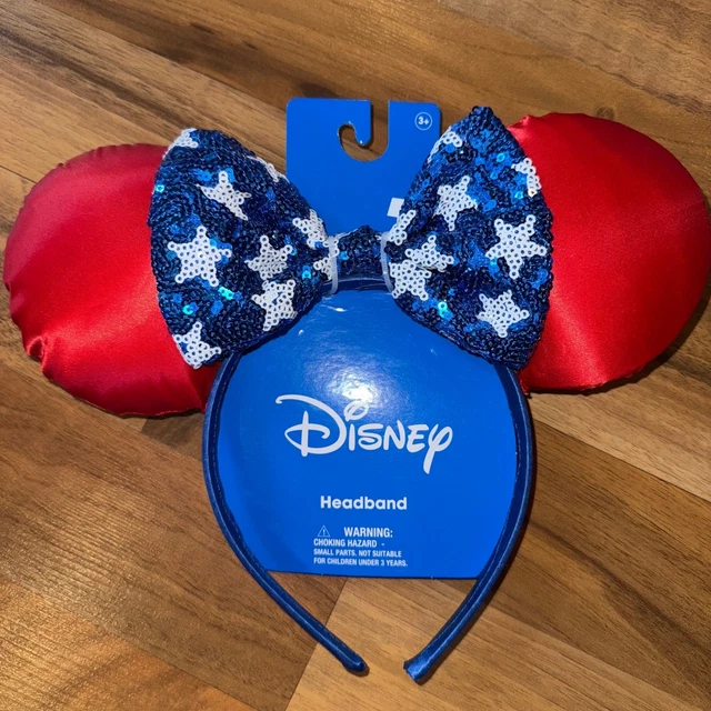 DISNEY MINNIE MOUSE Patriotic Sequin Bow USA Red White Blue Ear ...