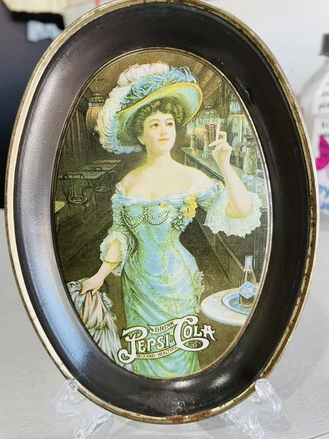 VINTAGE PEPSI-COLA VICTORIAN Lady Beverage Advertising Mini Tin Litho ...