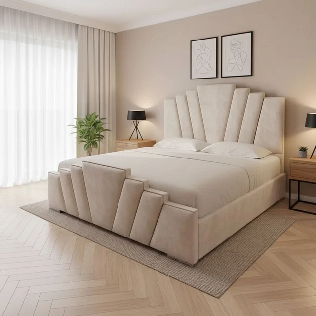 LUXURY CROWN BED Frame Plush Velvet Gas Lift Storage &Mattress 3ft,4ft6 ...