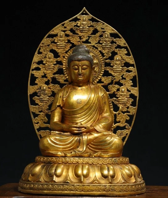 OLD TIBET BRONZE Gilt Buddhism Shakyamuni Sakyamuni Amitabha Buddha ...