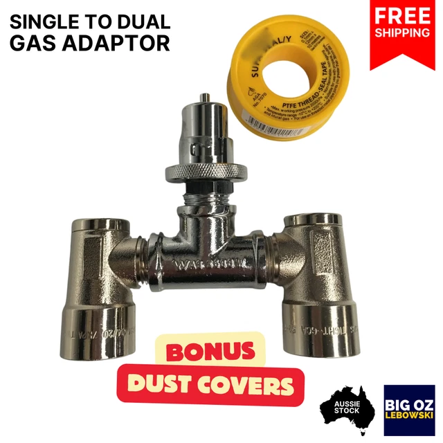 COMPLIANT CARAVAN&BBQ DUAL Bayonet Gas Adapter-Single to Dual Outlet ...