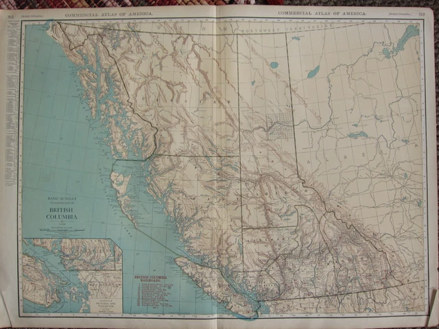 1922 GRANDE AMERICA Mappa Britannico Columbia Ferrovia Victoria ...