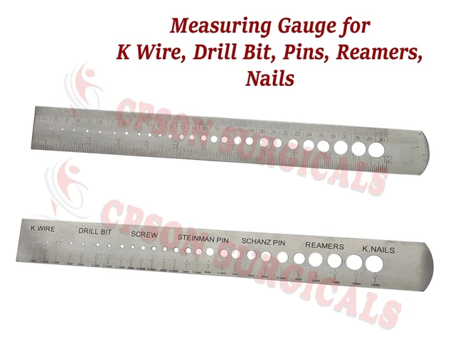 NEW K-WIRE ORTHOPEDIC Measuring Gauge scale for drill bit screw Reamers ...