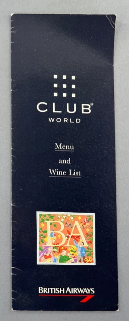 BRITISH AIRWAYS CLUB World Airline Menu & Wine List Vintage 1991 ...
