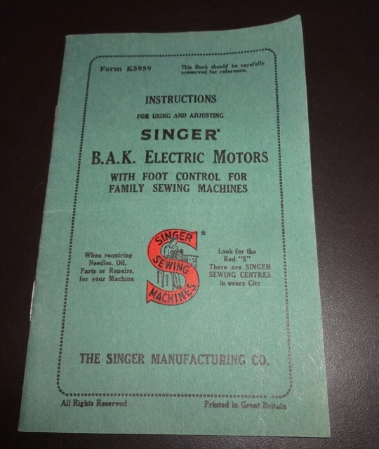 ISTRUZIONI PER MOTORI elettrici Singer BAK con controllo piede per ...