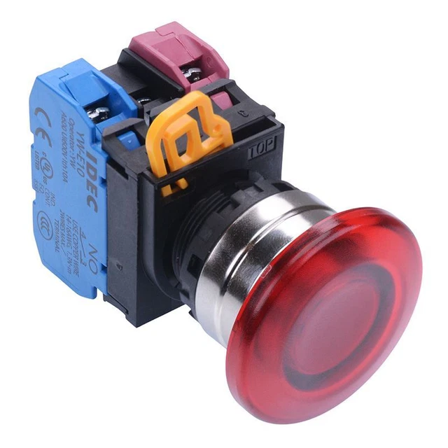 IDEC ROUGE 12V LED 22mm Métal Champignon Bouton Poussoir Interrupteur ...