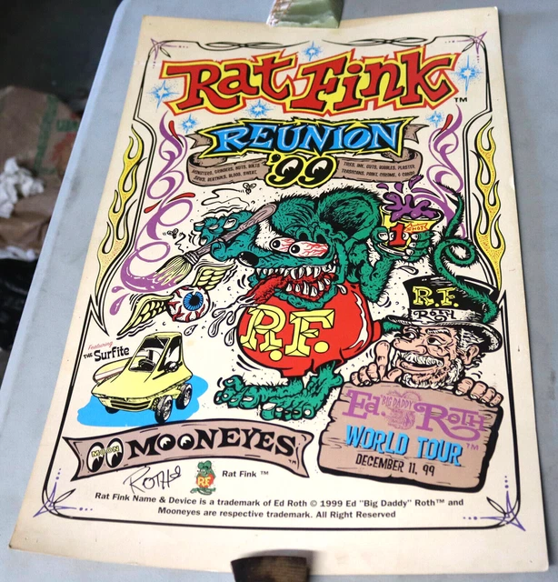 1999 ED ROTH World Tour Rat Fink Reunion '99 Signed Poster Hot Rod ...