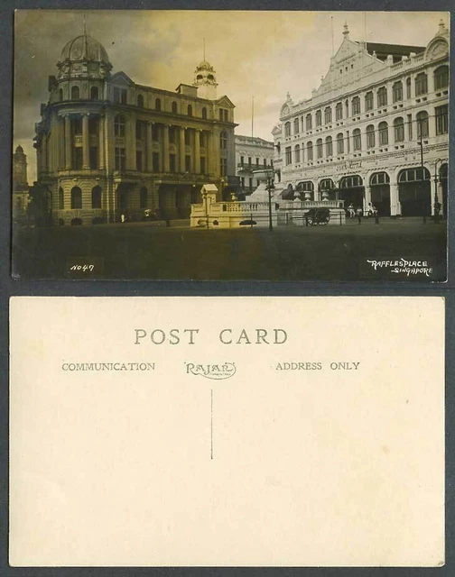 SINGAPORE OLD REAL Photo Postcard Raffles Place, Street Scene Rickshaw ...