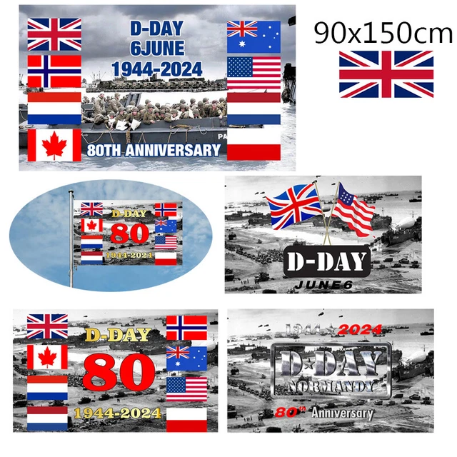 D DAY 80TH Anniversary Flag Banner Decorations Normandie 5ft 3ft UK ...