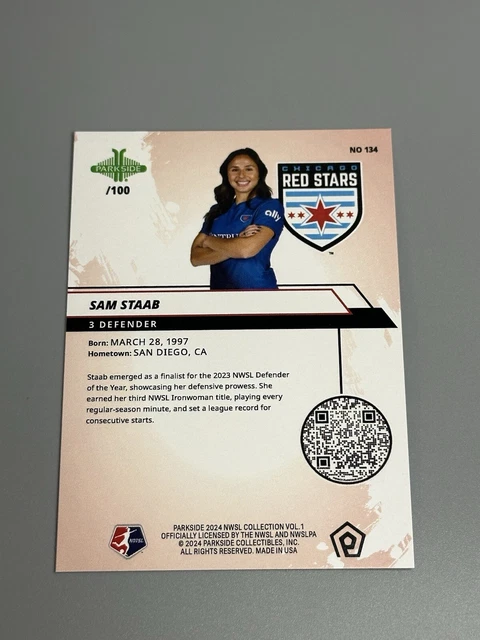 SAM STAAB 2024 Parkside NWSL/100 Shimmer Parallel #134 Chicago Red ...