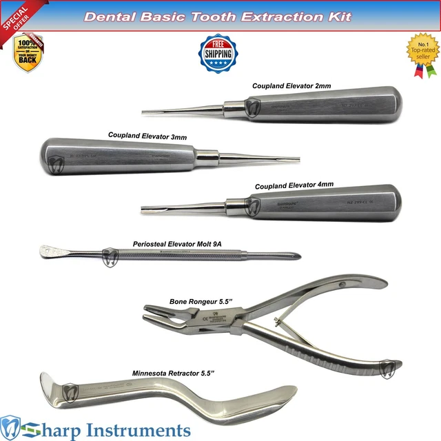 DENTAL TOOTH EXTRACTION Kit Coupland Elevators Bone Rongeur Molt 9 ...