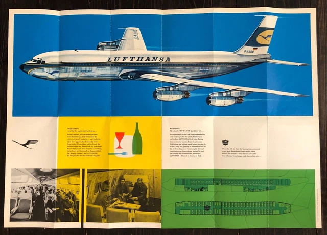 LUFTHANSA BOEING 707 Vintage Airline Sales Brochure Cabin Pics Seat Map ...