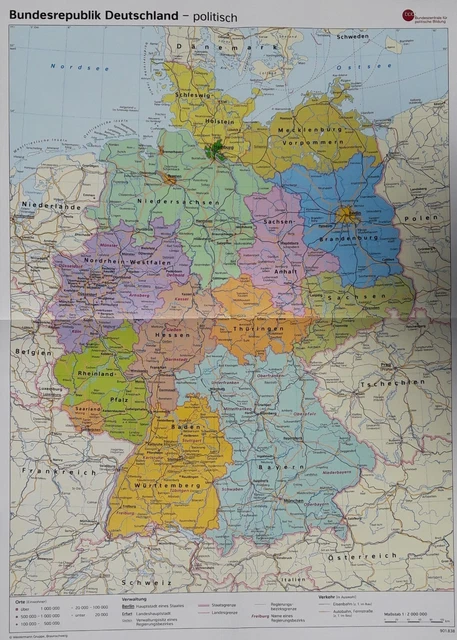 LANDKARTE BUNDESREPUBLIK DEUTSCHLAND politisch + physisch EUR 3,05 ...