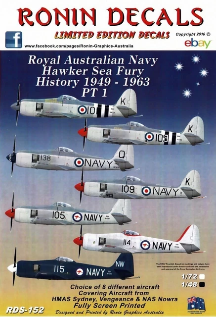 1/48 RONIN DECALS 48-152; Royal Australian Navy HAWKER SEA FURY History ...
