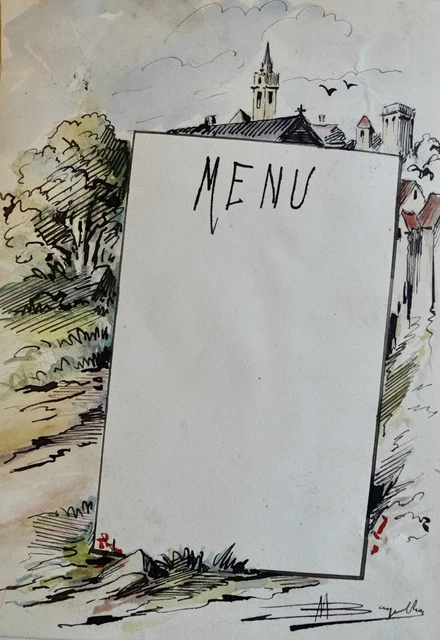 MENU, ORIGINAL DRAWING, Menu Model, Signed Watercolor And Ink Circa ...