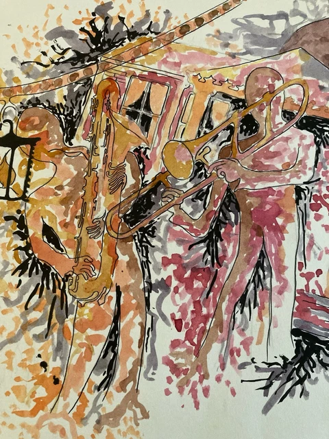 GOUACHE WATERCOLOR PAINTING On Paper 1960 To Identify Music Trumpet Art ...