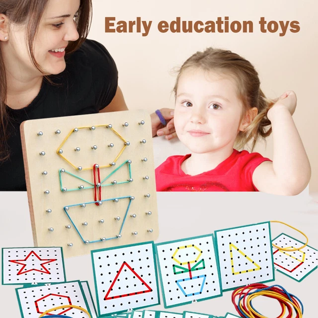 WOODEN GEOBOARD MOTOR Skills Toy Matrix 8x8/7x7 Figures and Shapes ...