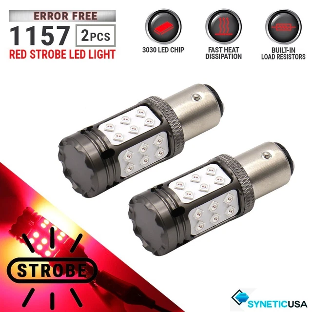 SYNETICUSA 1157 X2 LED Red Strobe Flashing Brake Tail Light Alert Error ...
