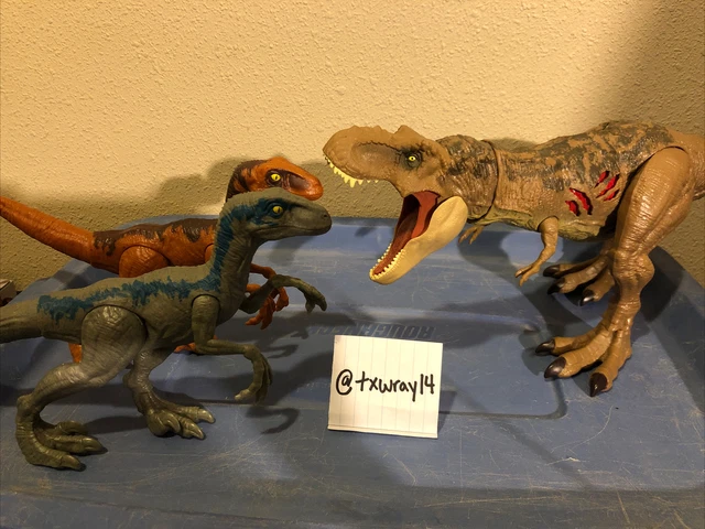 MATTEL - JURASSIC World Extreme Damage Tyrannosaurus Rex + 2 Raptors ...