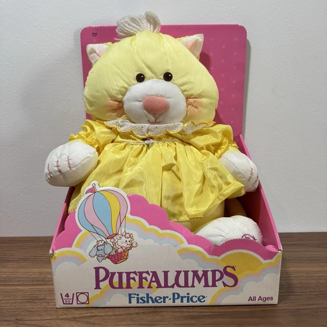 FISHER PRICE PUFFALUMP Toy Vintage 1987 Parachute Plush Cat Yellow Soft ...