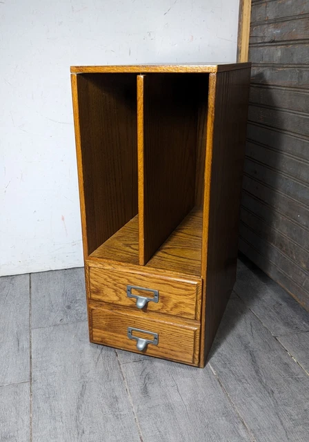 VINTAGE OAK DESKTOP Library Organizer Card Letter File Box Cabinet with ...