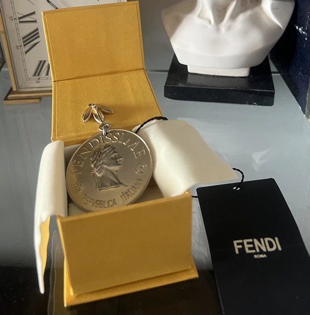 FENDI PENDANT CHARM Republic Italian Medal Metal Golden, Box Vintage £ ...