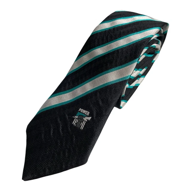 PORT POWER LOGO Neck Tie AFL Team Colours Black White Teal Stripe Port ...