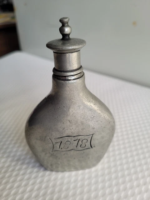 ANCIENNE FIOLE DE poche en étain 95% flasque 1.818 poinçon ange ...