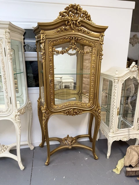 FRENCH STYLE HANDCRAFTED Ornate Glass Display Cabinet – Antique Gold ...