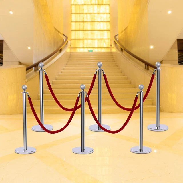 6PCS SILVER STANCHION Posts Queue Crowd Control Barriers Kit+5ft Red ...