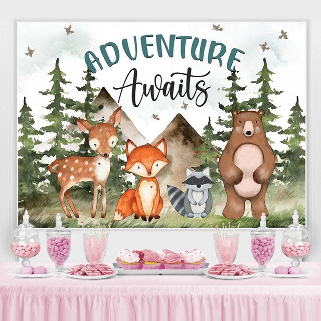 ADVENTURE AWAITS ANIMALS Forest Baby Shower Backdrop $37.84 - PicClick AU