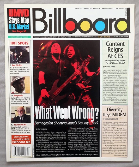 BILLBOARD MAGAZINE: JANUARY 22, 2005. Damageplan, Dimebag Darrell RIP ...