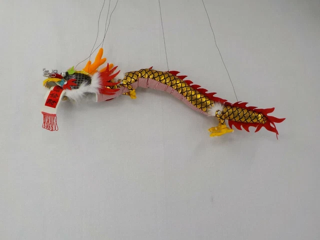 30IN CHINESE DRAGON String Puppet Black Gold Rooster Claws Bells No ...