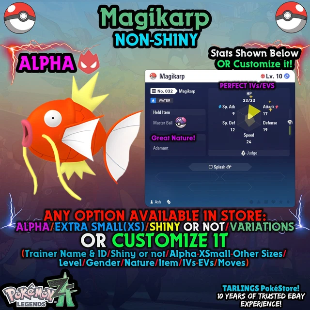 POKEMON LEGENDS ZA 🦖 Magikarp ALPHA LVL10 🎗️ BATTLE READY 🎗️ IVs/EVs ...